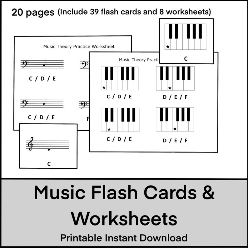 Printable PDF Music Theory Flash Cards and Worksheets, Daycare, Child ...