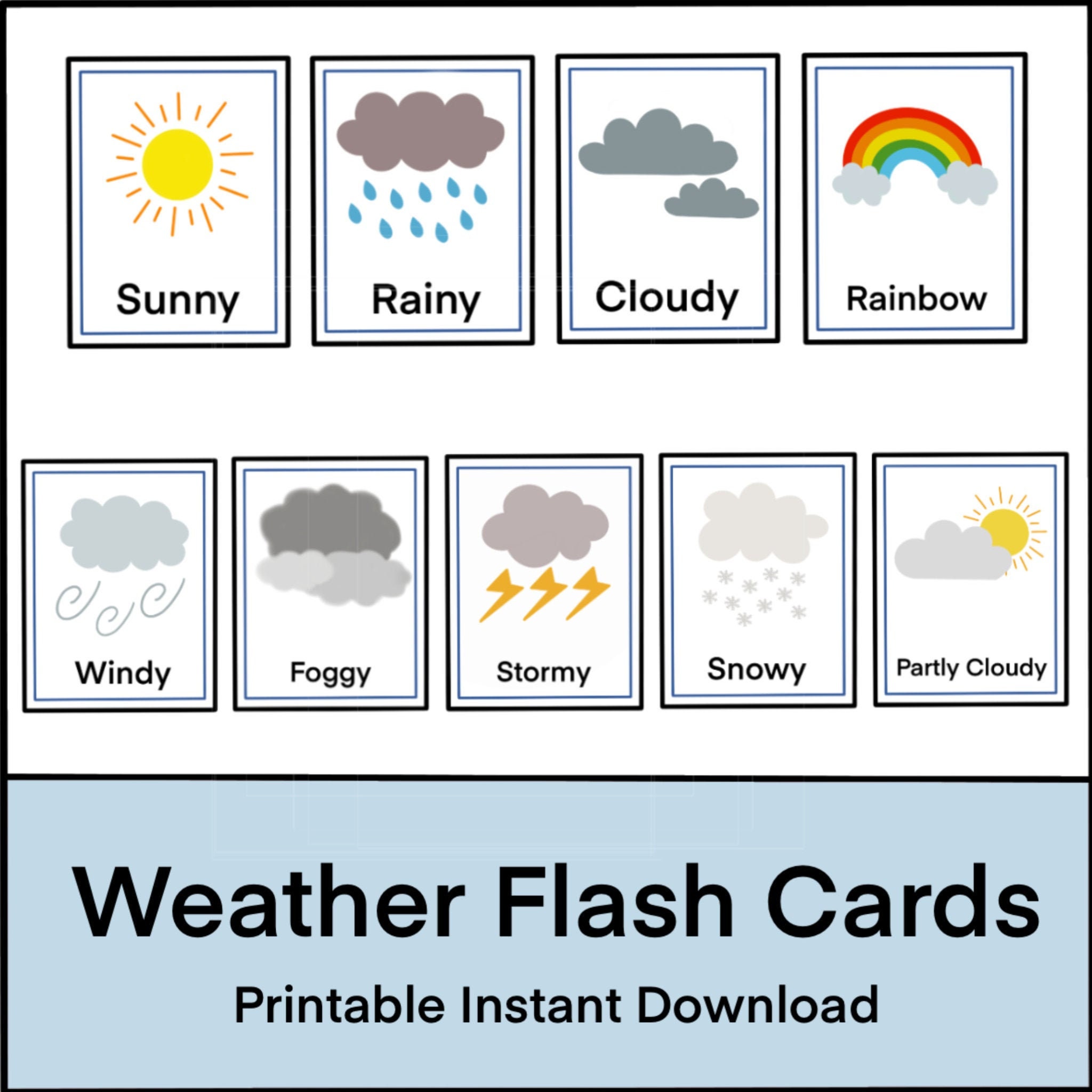 Printable PDF Weather Flash Cards, Daycare, Child Care, Preschool ...