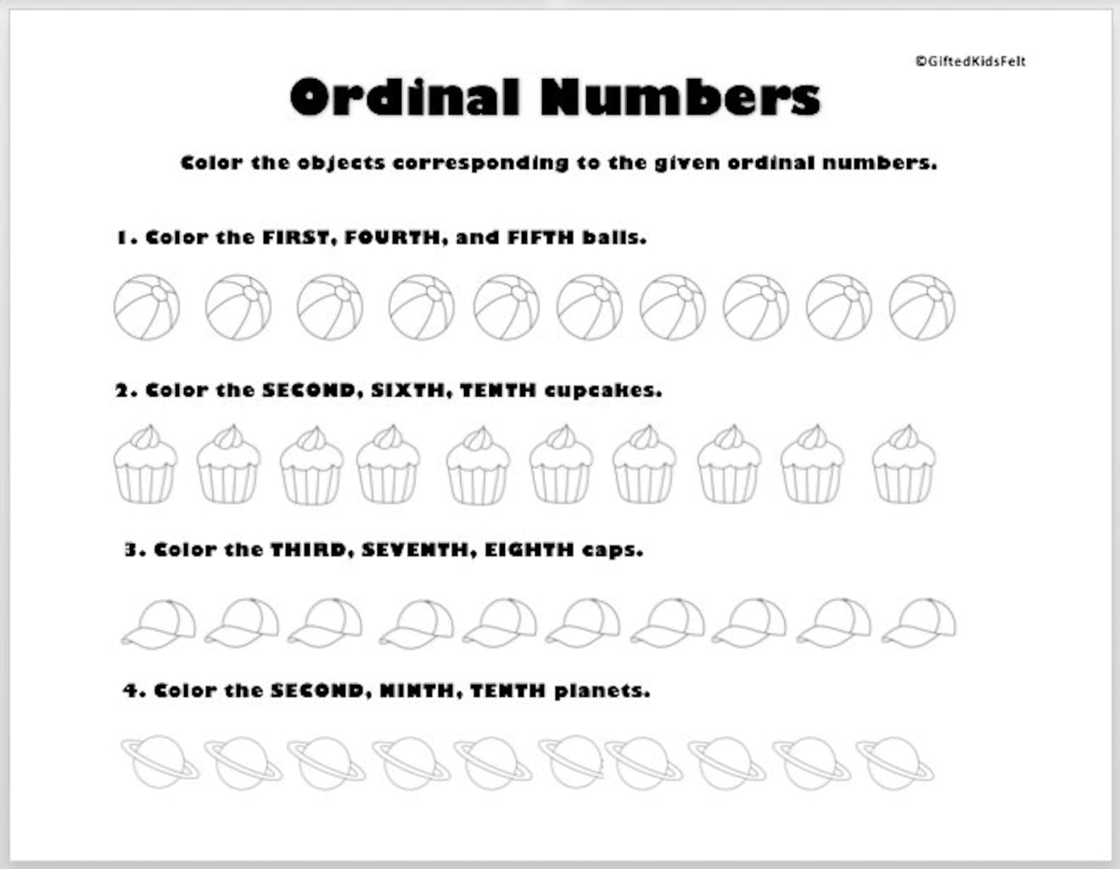 Printable PDF Ordinal Numbers, Mathematics, for Kids, Children ...