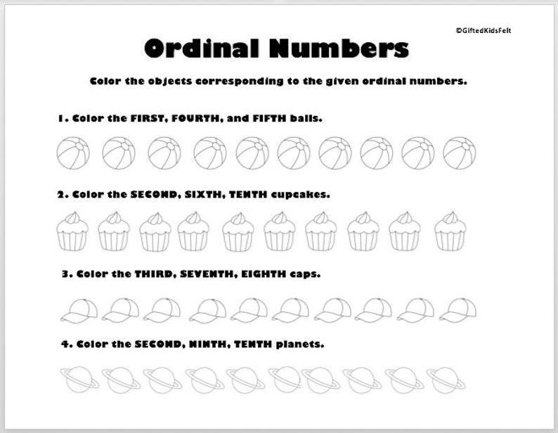 Printable PDF Ordinal Numbers, Mathematics, for Kids, Children ...