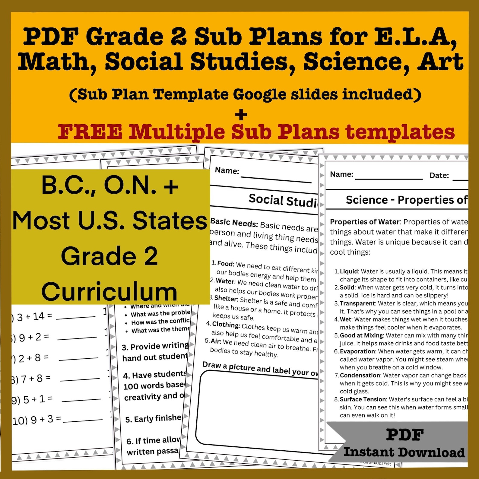 PDF Grade 2 Sub Plans, With Free Sub Plans Teacher Template, TTOC ...