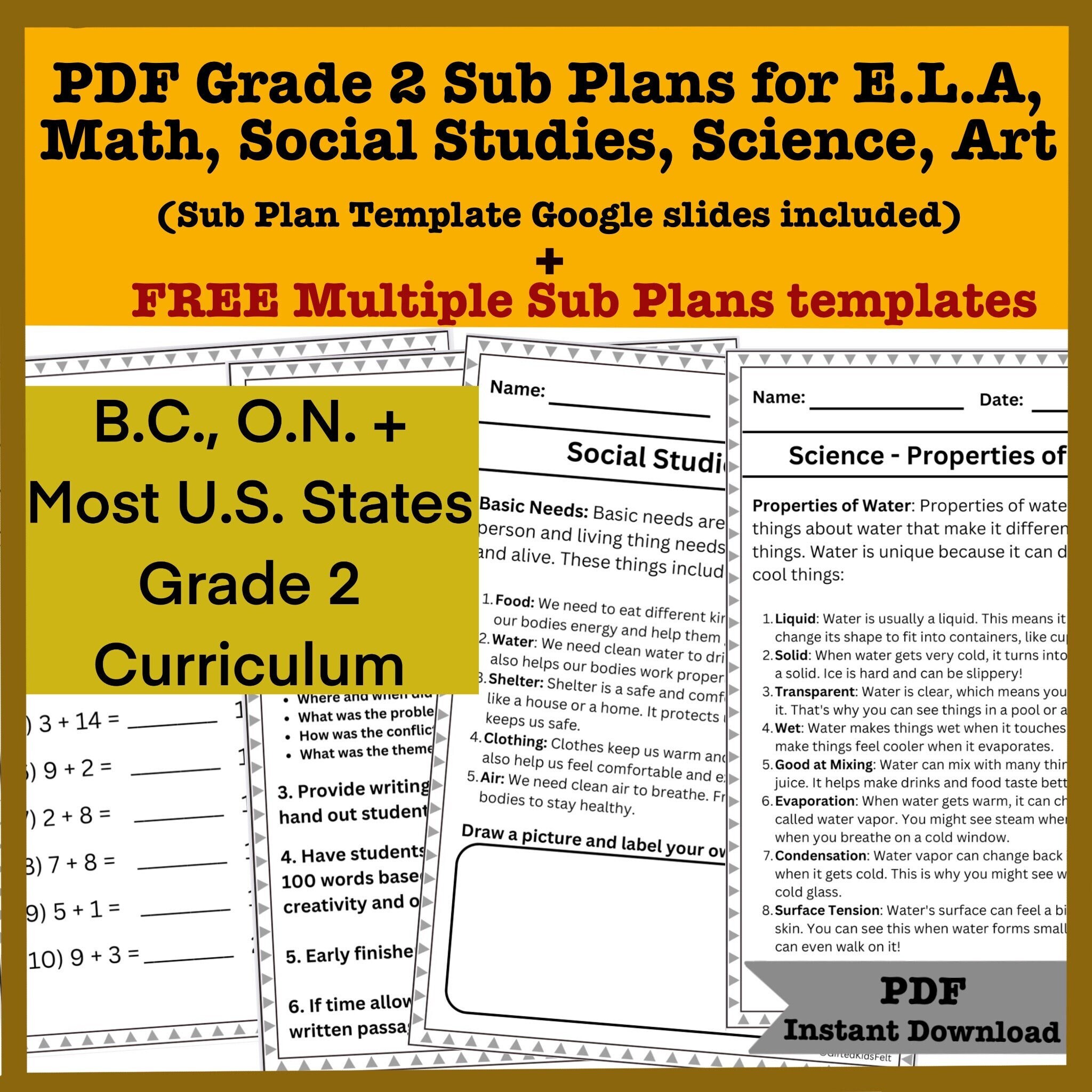 PDF Grade 2 Sub Plans, With Free Sub Plans Teacher Template, TTOC ...