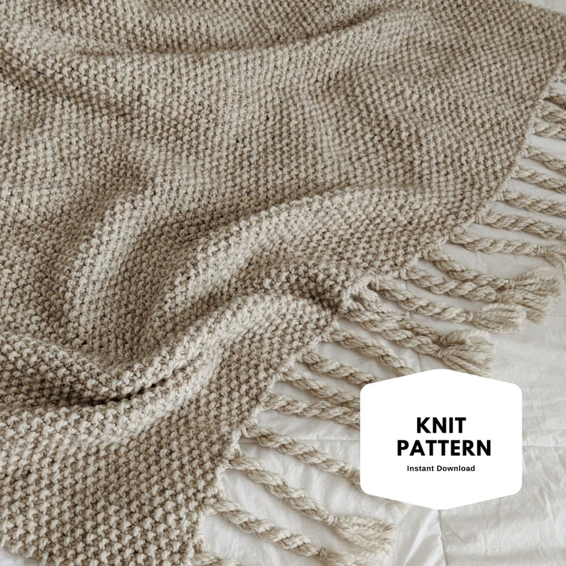 KNITTING PATTERN | Blanket, Throw, Afghan | Twisted Fringe Tassels ...