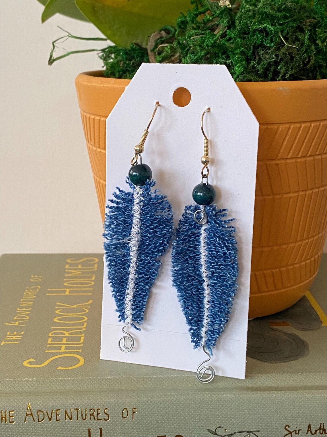 Denim Feather Earrings - Etsy