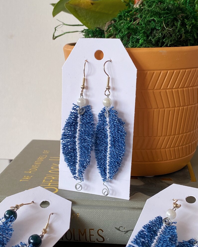 Denim Feather Earrings - Etsy