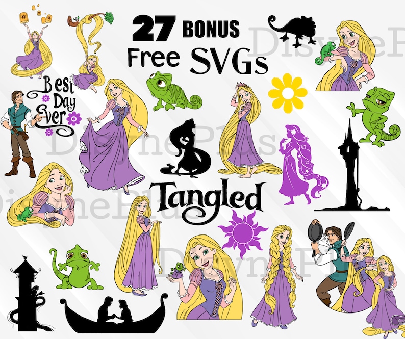 Tangled Clipart PNG, Tangled SVG, Rapunzel Instant Download, Layered ...