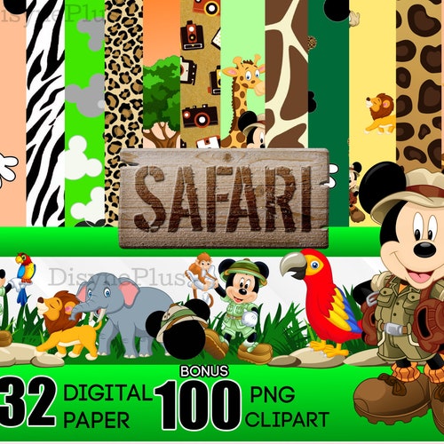 Mickey Safari Digital Paper Mickey Jungle PNG Clipart Digital - Etsy