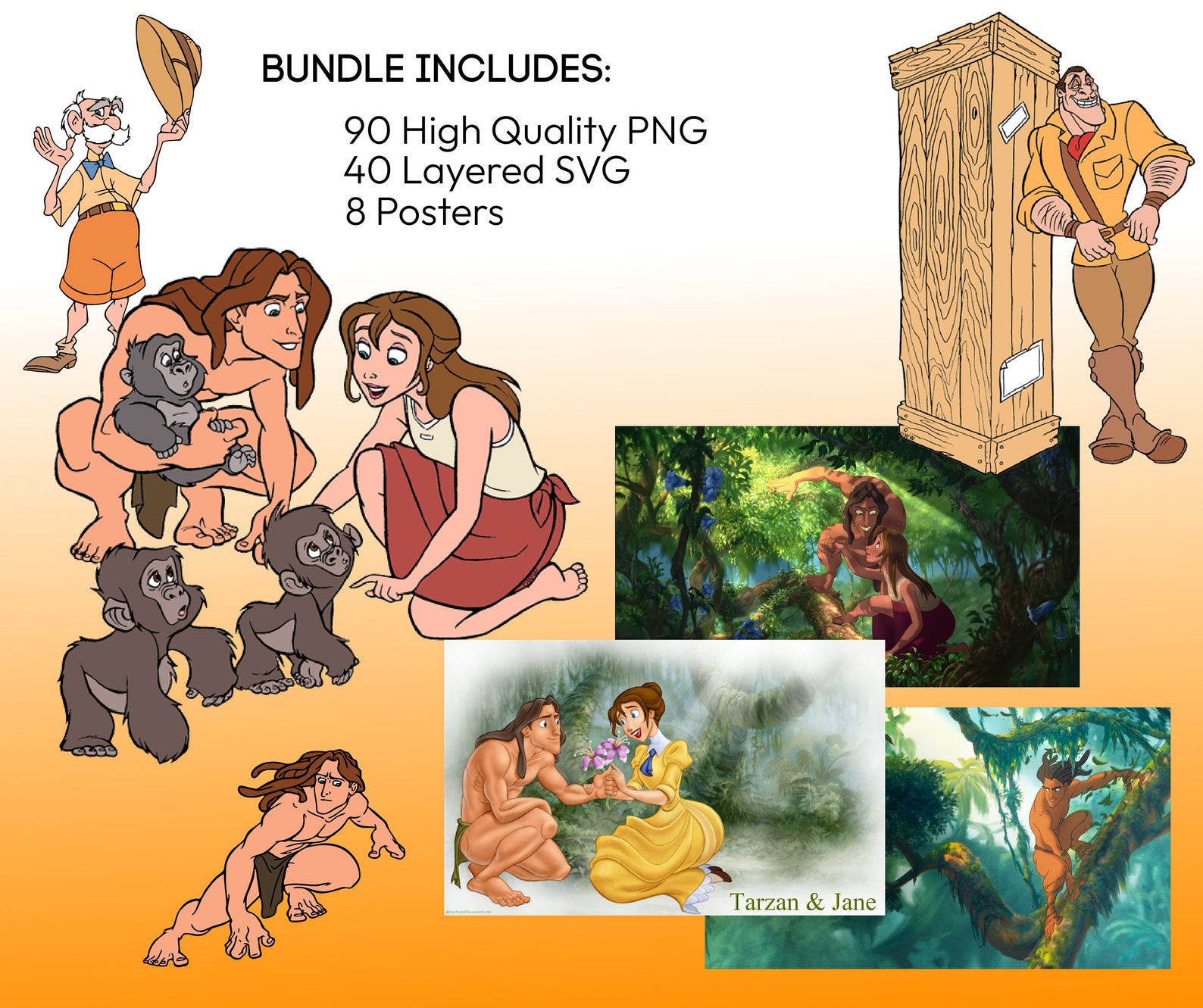 Tarzan PNG Bundle, Tarzan Clipart, Tarzan SVG, Tarzan and Jane PNG ...