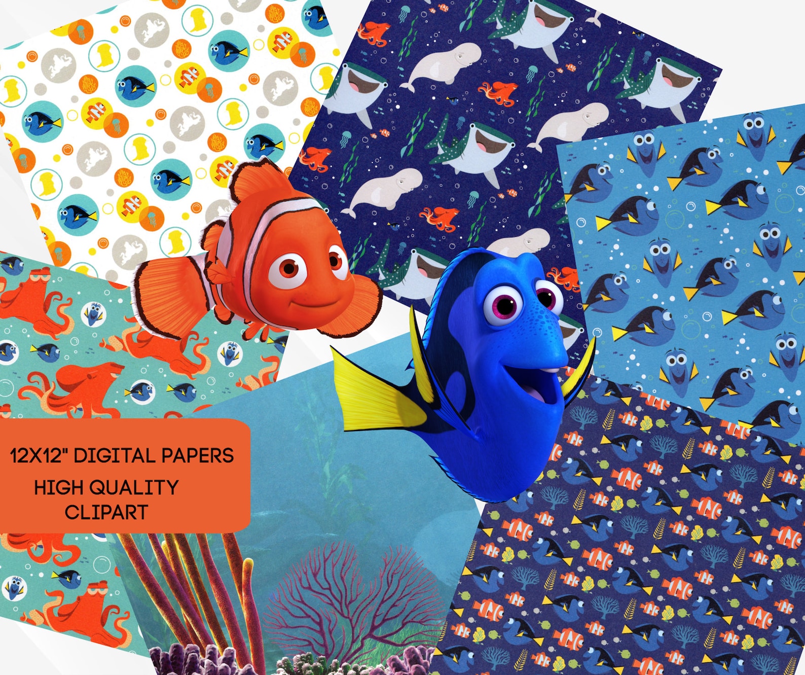 Nemo Digital Paper Dory Finding Nemo PNG Clipart Digital Download ...