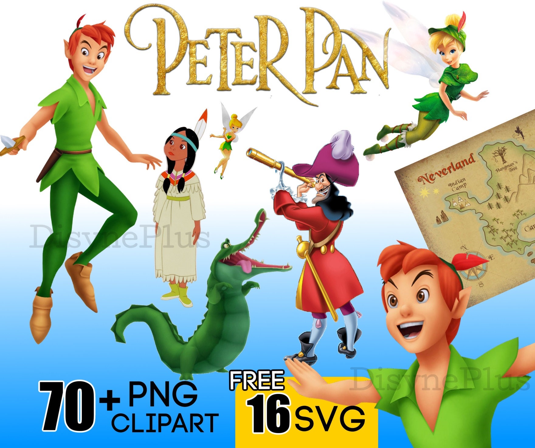 Peter Pan Clipart SVG Captain Hook Digital Download PNG SVG - Etsy