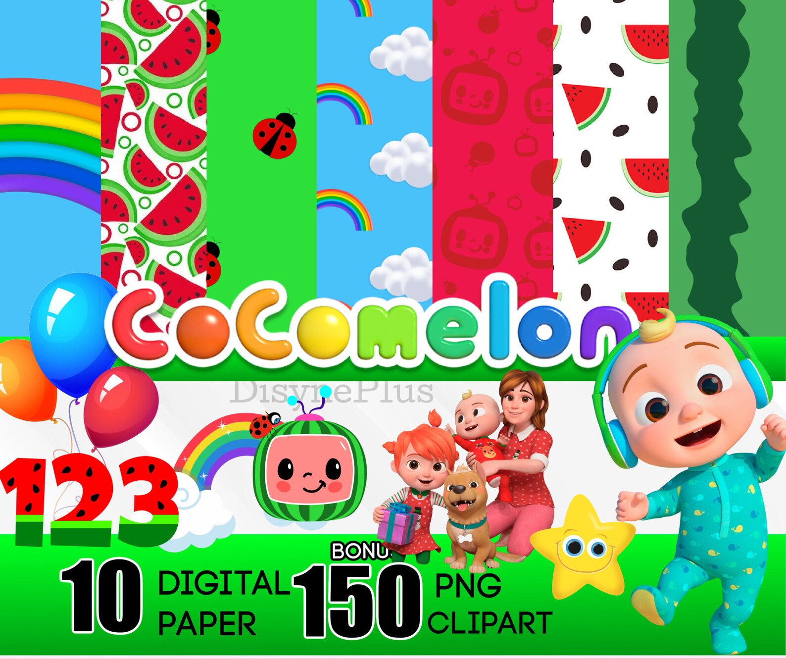 Cocomelon Digital Paper Clipart Digital Download Png Bundle Etsy