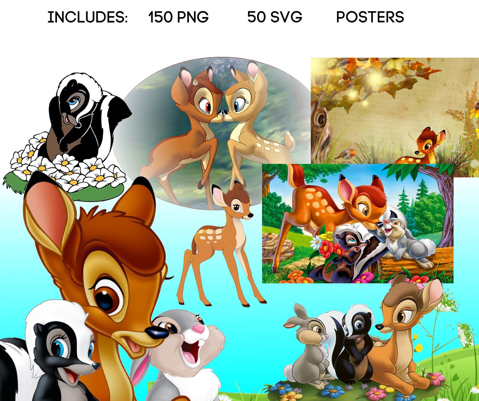 Bambi SVG, Bambi PNG Bundle, Bambi Clipart, Forest Animal Svg, Thumper ...
