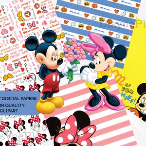 Mickey & Minnie Paper, Mickey PNG Clipart Bundle, Minnie Mouse PNG ...