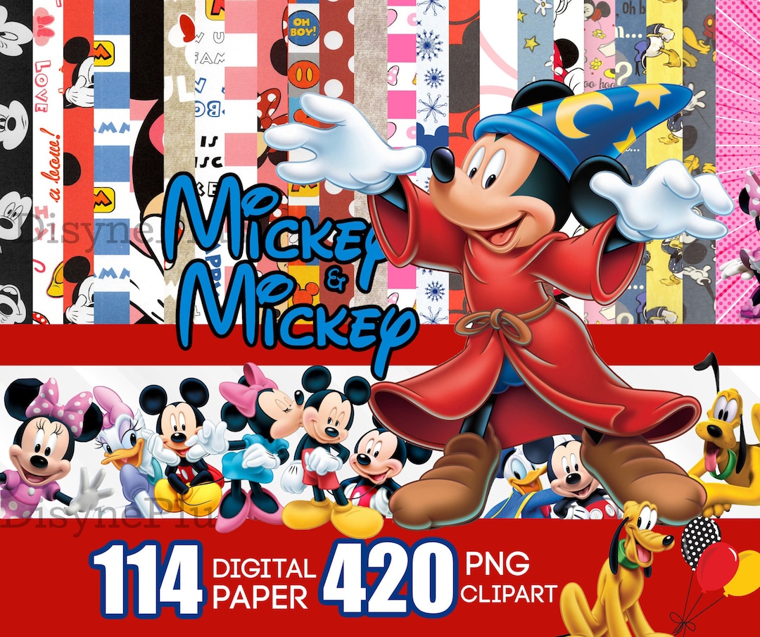 Mickey & Minnie Paper, Mickey PNG Clipart Bundle, Minnie Mouse PNG ...