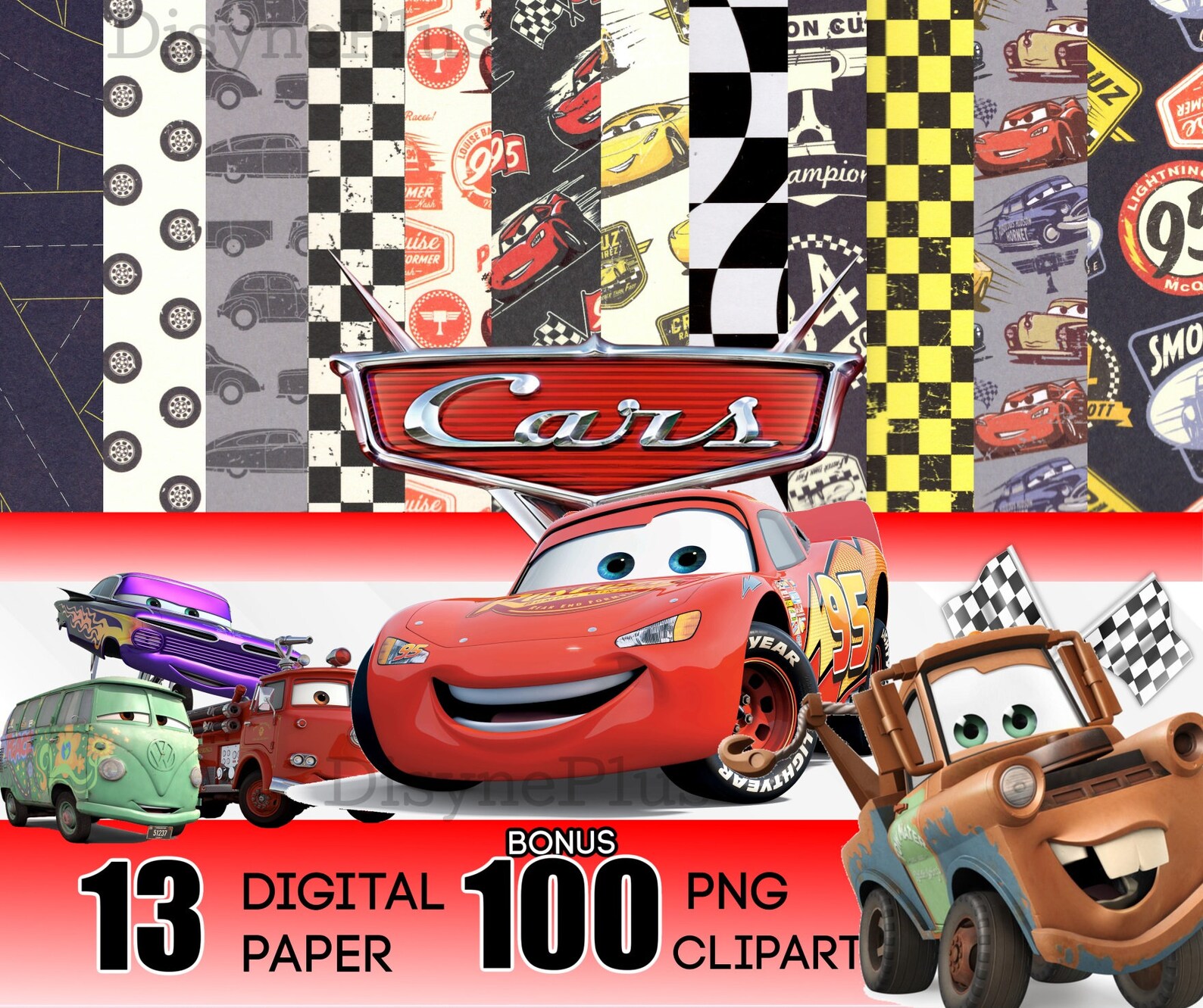 Cars Digital Paper, Cars PNG Clipart, Lightning Mcqueen PNG, Instant ...
