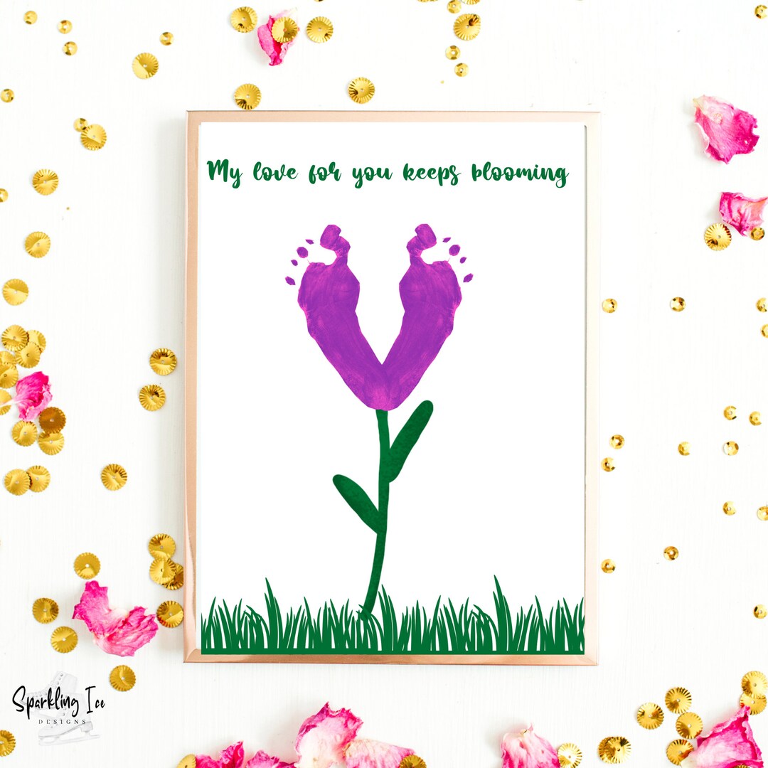 Flower Footprint Art, Spring Footprint Craft, Footprint Printable, Baby ...