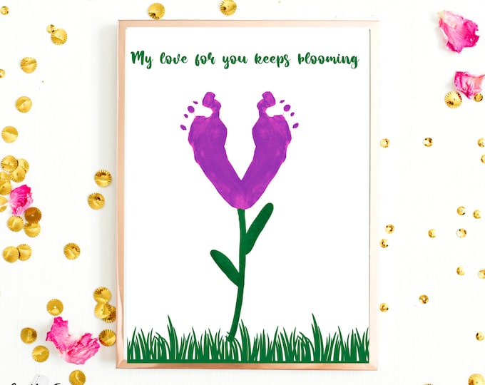 Flower Footprint Art, Spring Footprint Craft, Footprint Printable, Baby ...