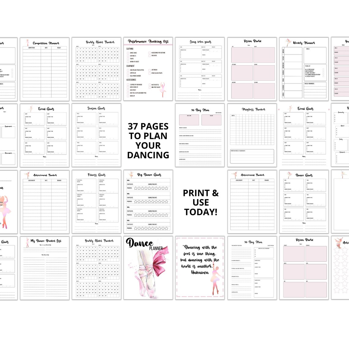 Dancing Journal | Dance Planner | Digital Download | Printable Planner ...