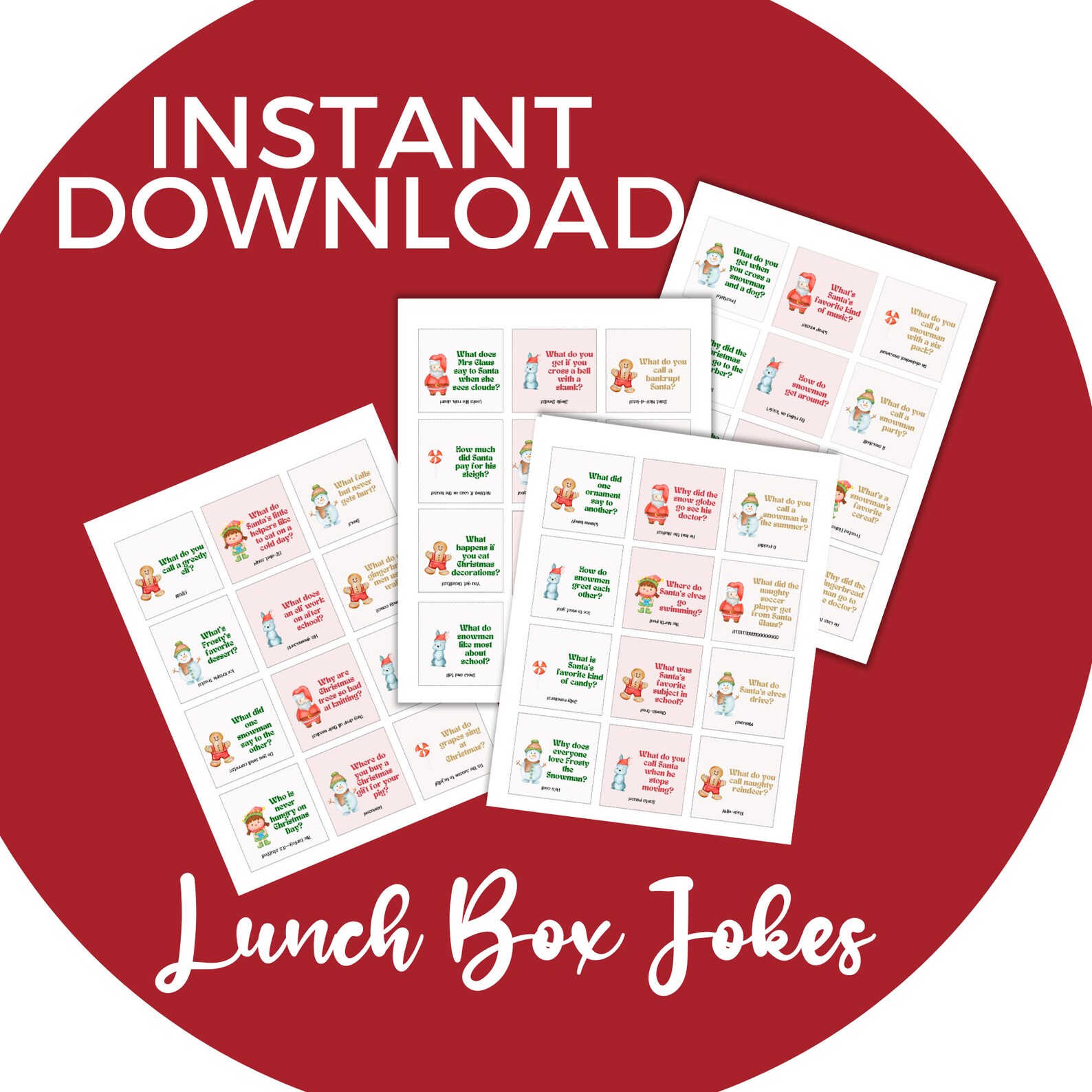 Christmas Lunch Box Notes for Kids, Holiday Joke Lunch Box Notes, Lunch ...