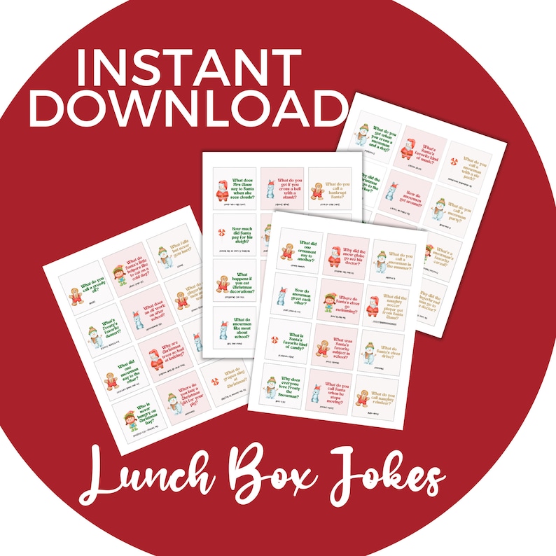 Christmas Lunch Box Notes for Kids, Holiday Joke Lunch Box Notes, Lunch ...