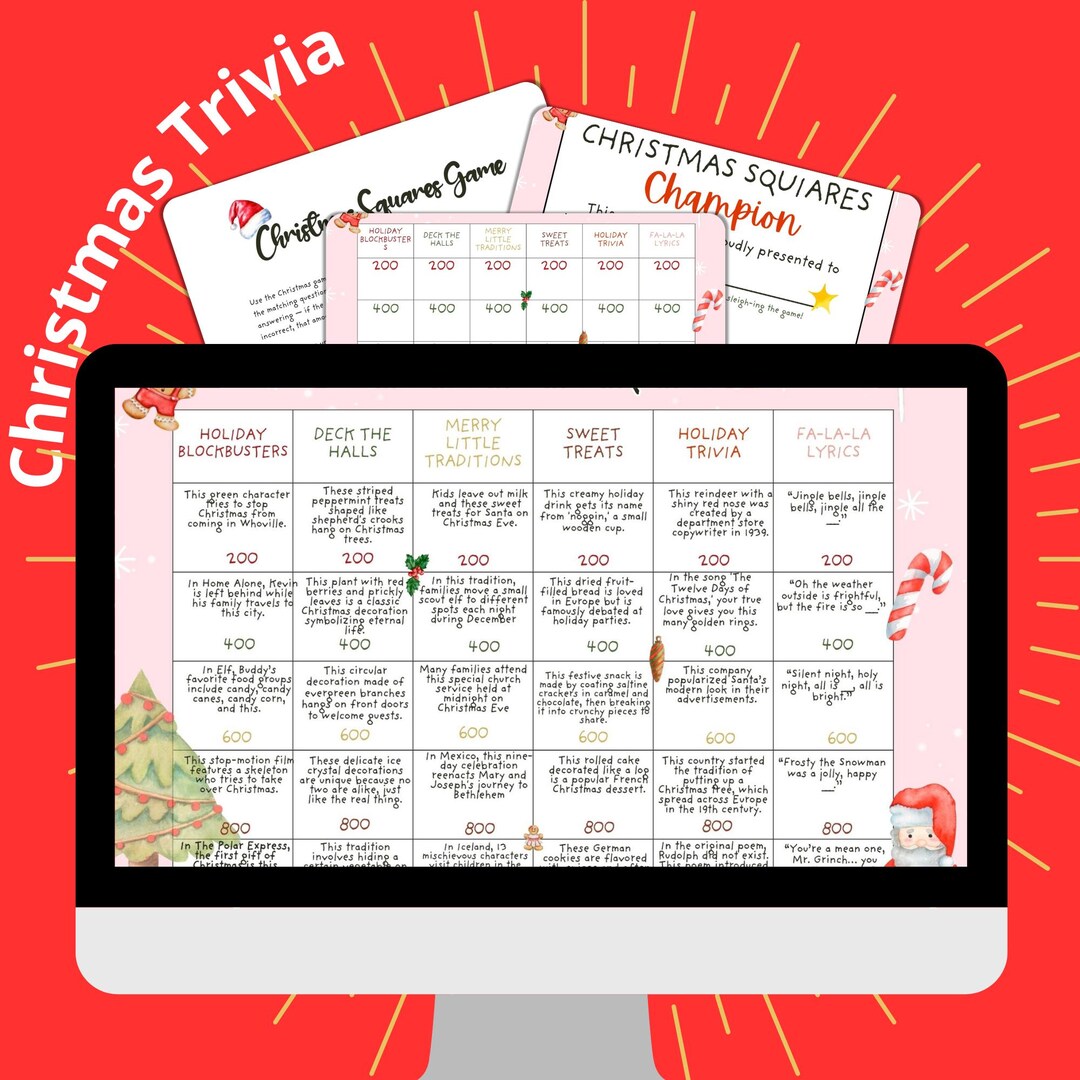 Christmas Squares Game | Printable Christmas Party Game | Holiday Quiz ...