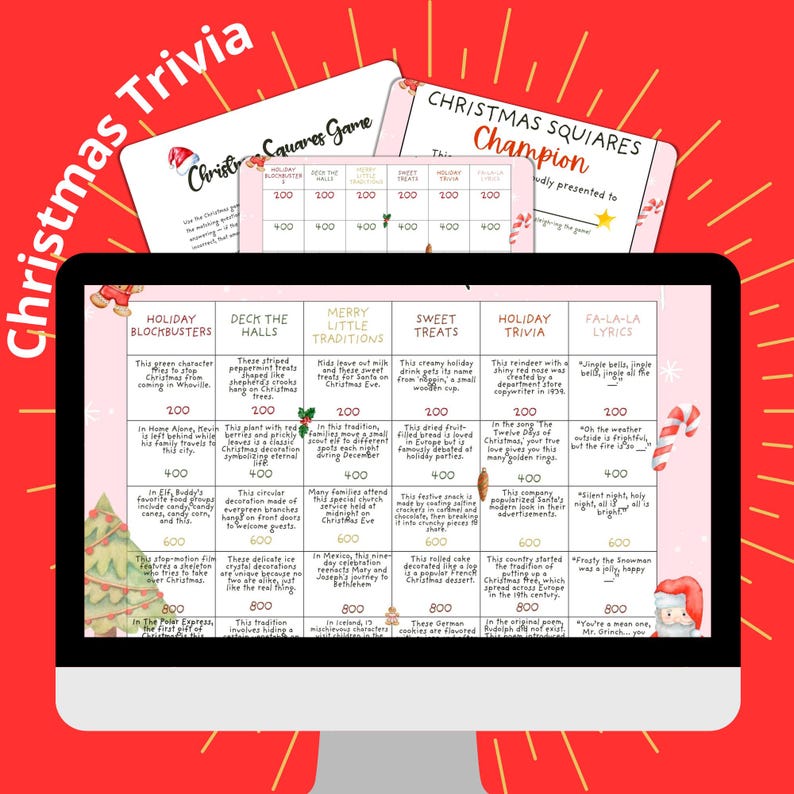 Christmas Squares Game | Printable Christmas Party Game | Holiday Quiz ...
