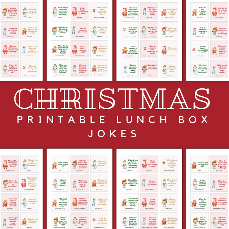 Christmas Lunch Box Notes for Kids, Holiday Joke Lunch Box Notes, Lunch ...