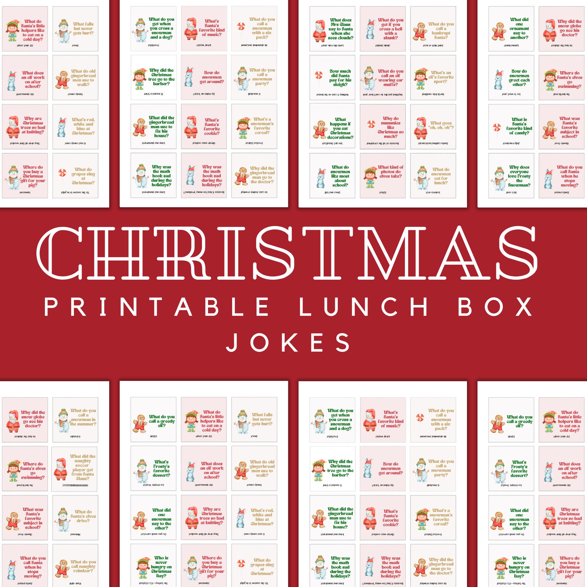 Christmas Lunch Box Notes for Kids, Holiday Joke Lunch Box Notes, Lunch ...