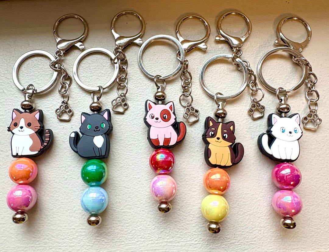 Beaded Cat Keychain - Etsy