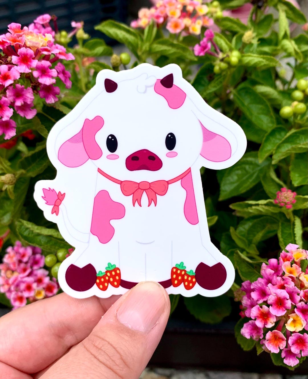 Strawberry Cow Vinyl Sticker - Etsy