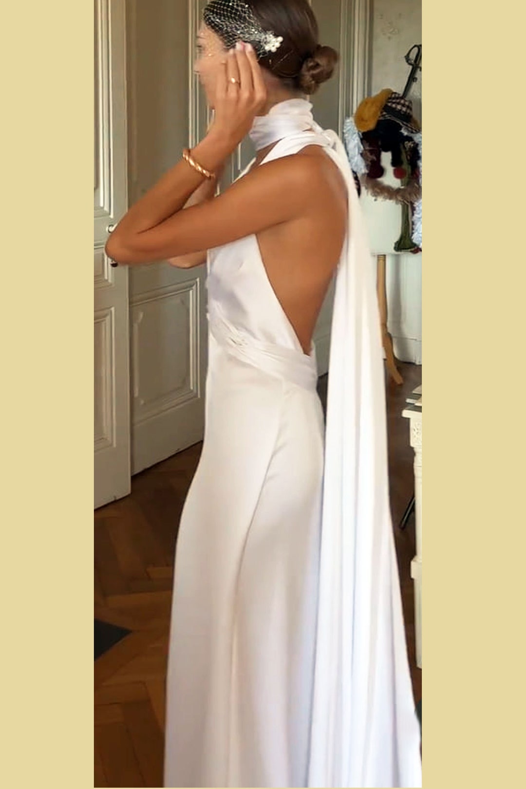 Long Halter Top Simple Wedding Slip Dress/v Backless Wedding Dress ...