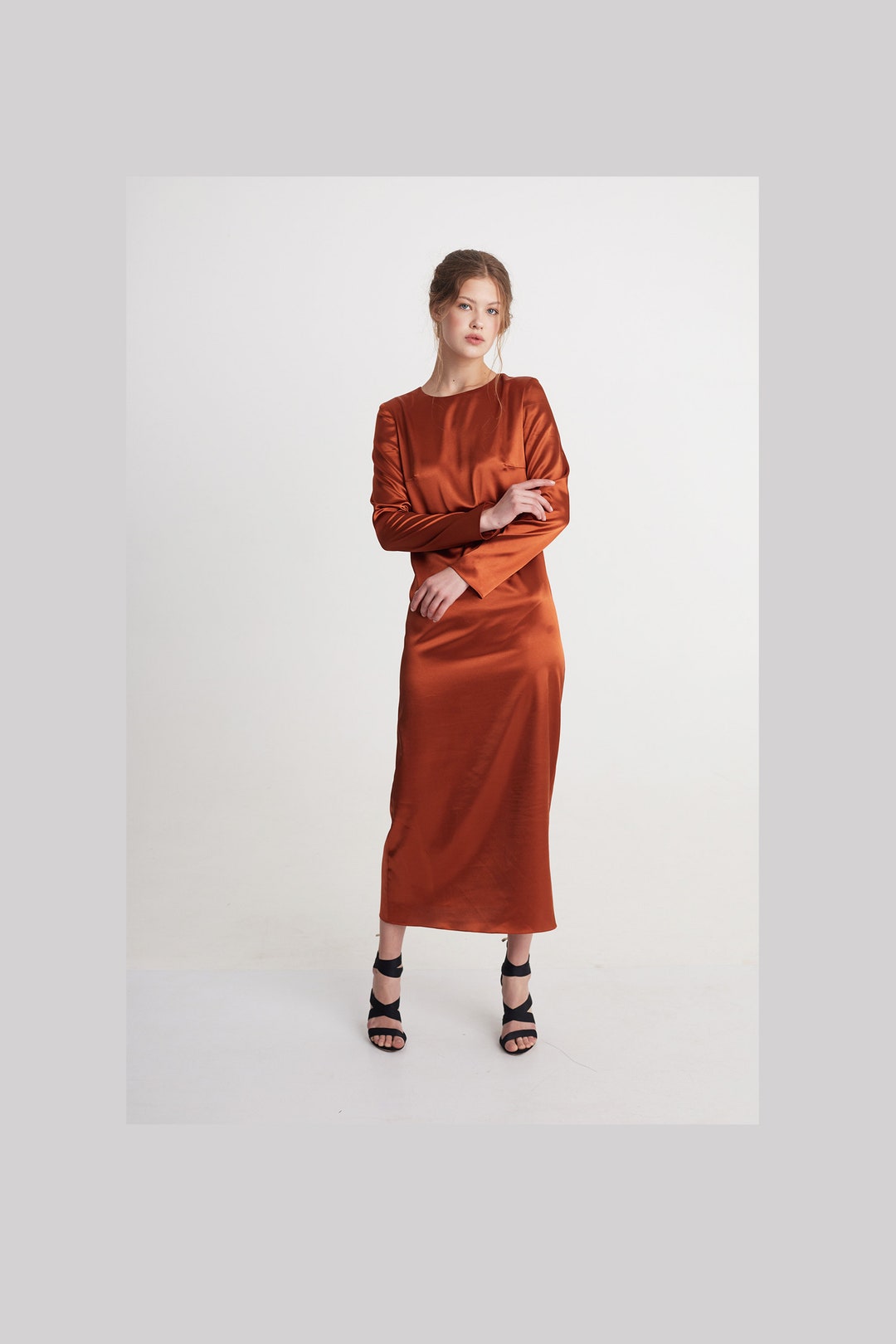 Muslim Bridesmaids Maxi Dress Rust Silk . Chirch Dress. Elopement ...