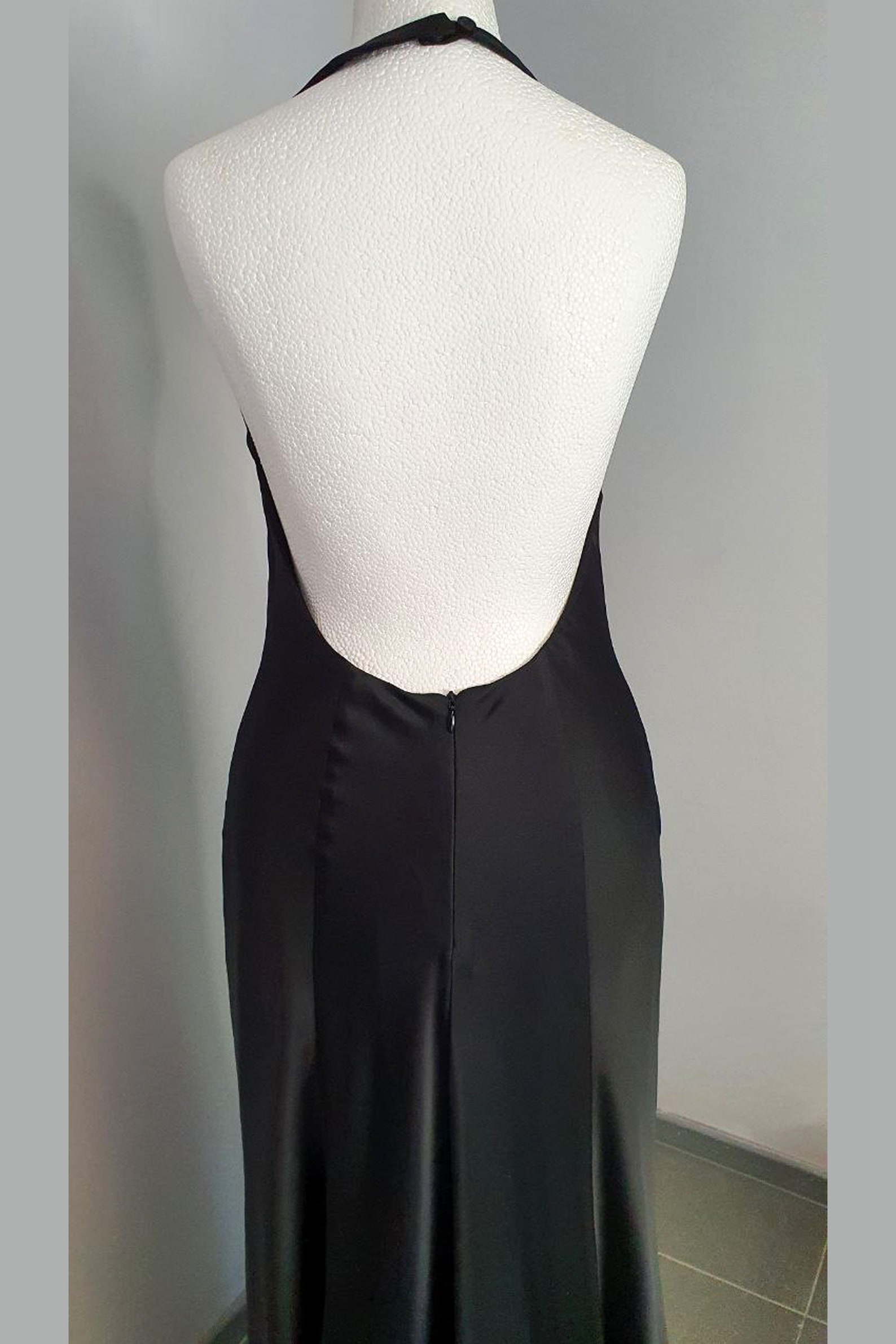 Black Wedding Low Open Back Slip Dress. Black Vintage Prom Open Back ...
