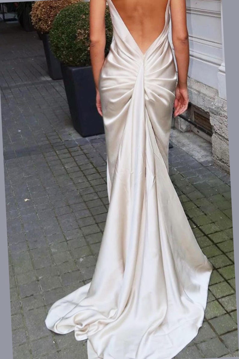 Elegant Backless Bridal Ivory Gown. Wedding Reception Dress With Draped ...