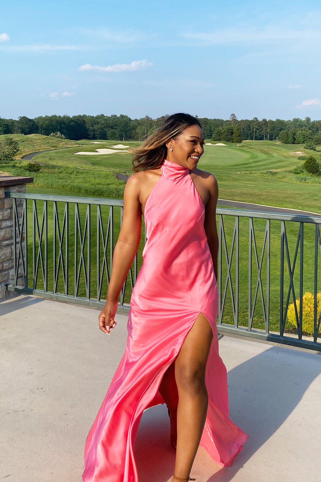 Bridesmaids Rose Slip Dress. Halter Top With Open Back Satin Wedding ...