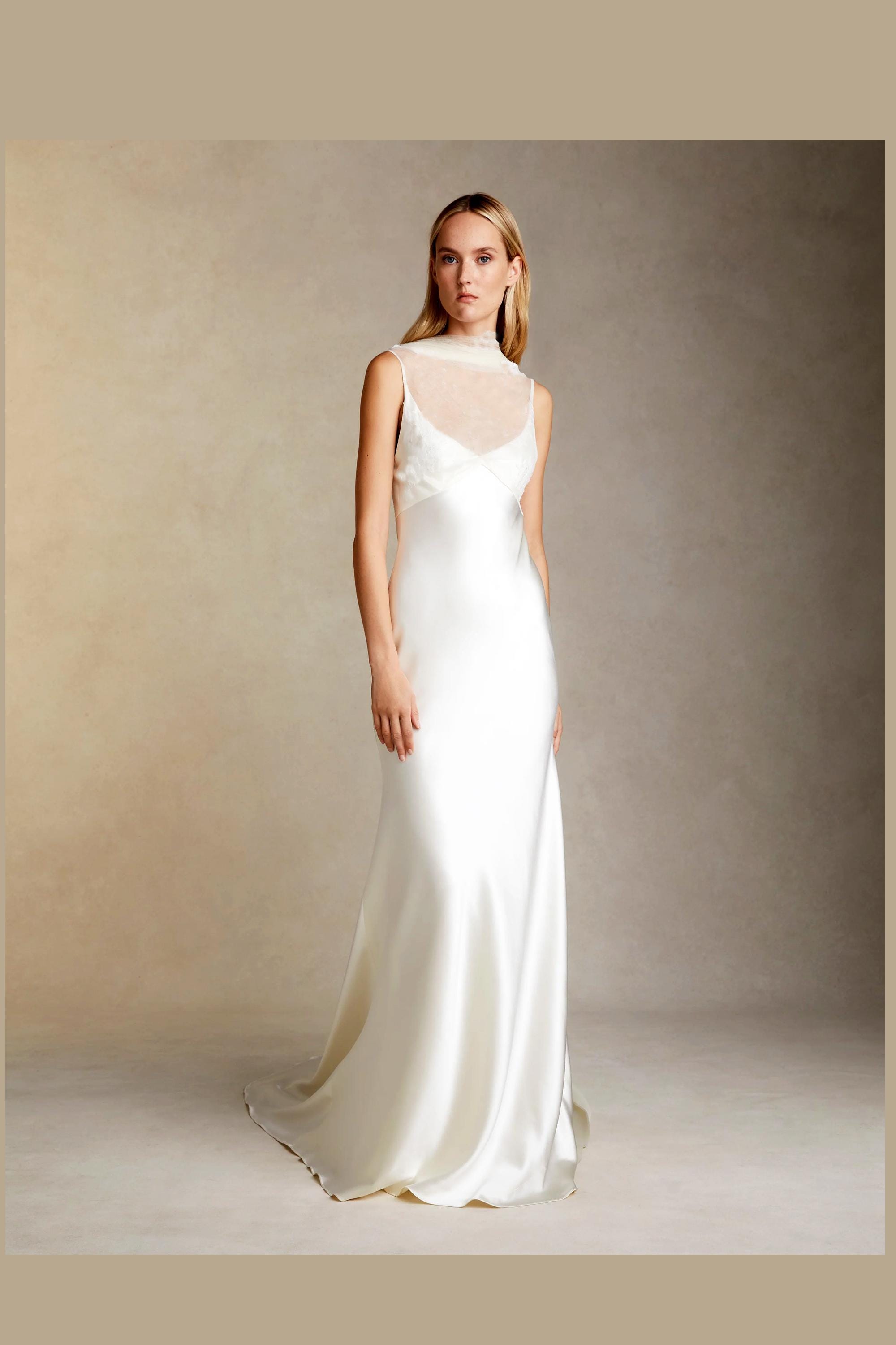 Wedding Tulle Drape Ivory A-line Dress With Backless. Satin Gown Dress ...