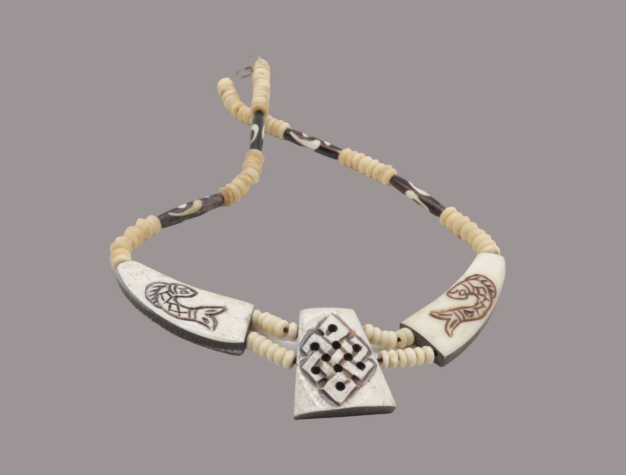 Tibetan Yak Bone Necklace and Bracelet Set Hand Craved Bone Art Rare ...