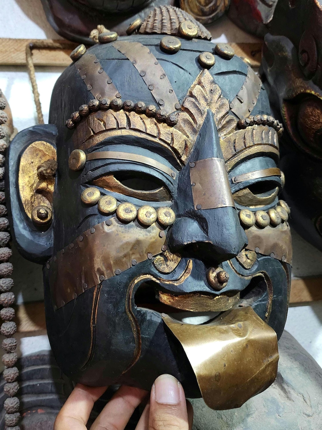 Burmese Wood Mask, Natural Handmade Wooden Mask, Wall Hanging, Home ...