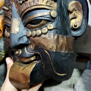 Burmese Wood Mask, Natural Handmade Wooden Mask, Wall Hanging, Home ...