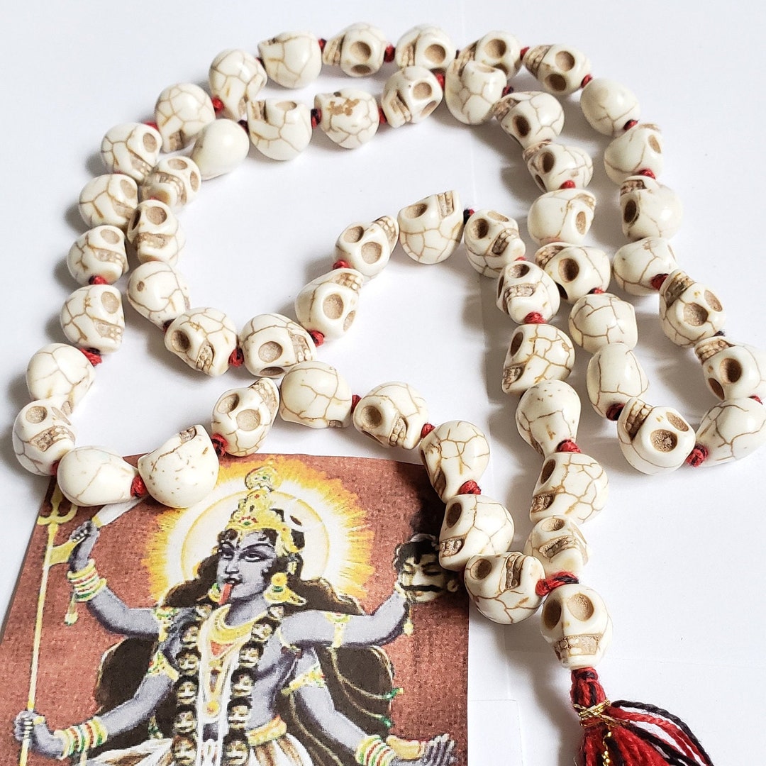 Sacred Kali Skull Mala Necklace: Howlite Stone, Hand-knotted Meditation ...