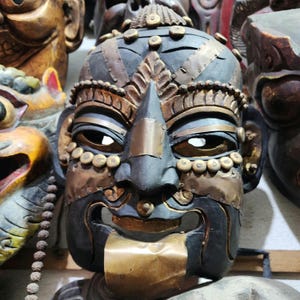 Burmese Wood Mask, Natural Handmade Wooden Mask, Wall Hanging, Home ...