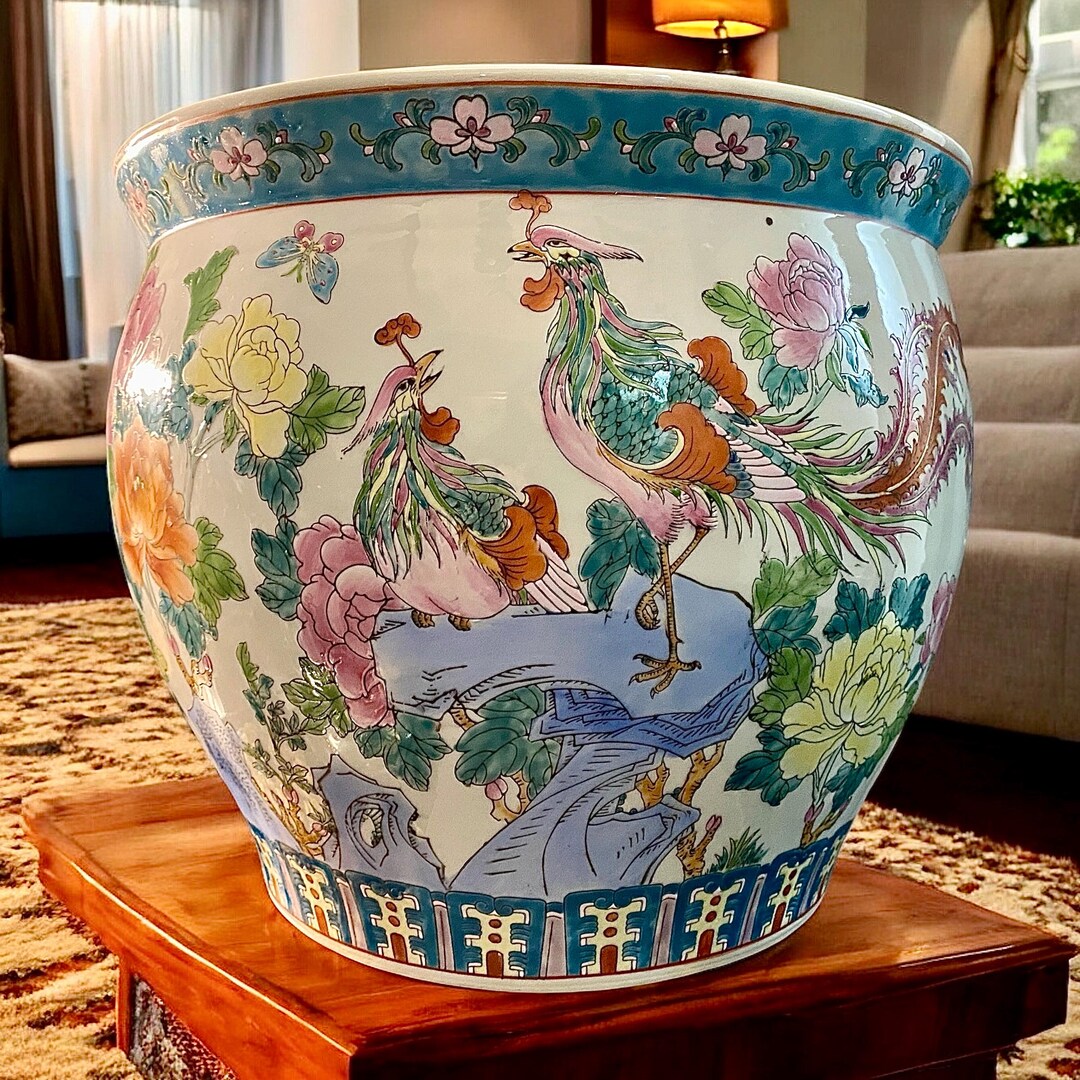 Luxury Hand-painted Chinese Porcelain XL Fishbowl Planter – Exquisite ...
