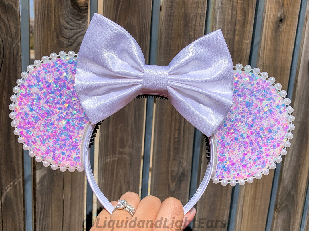 Light up White Glitter Mouse Ears - Etsy
