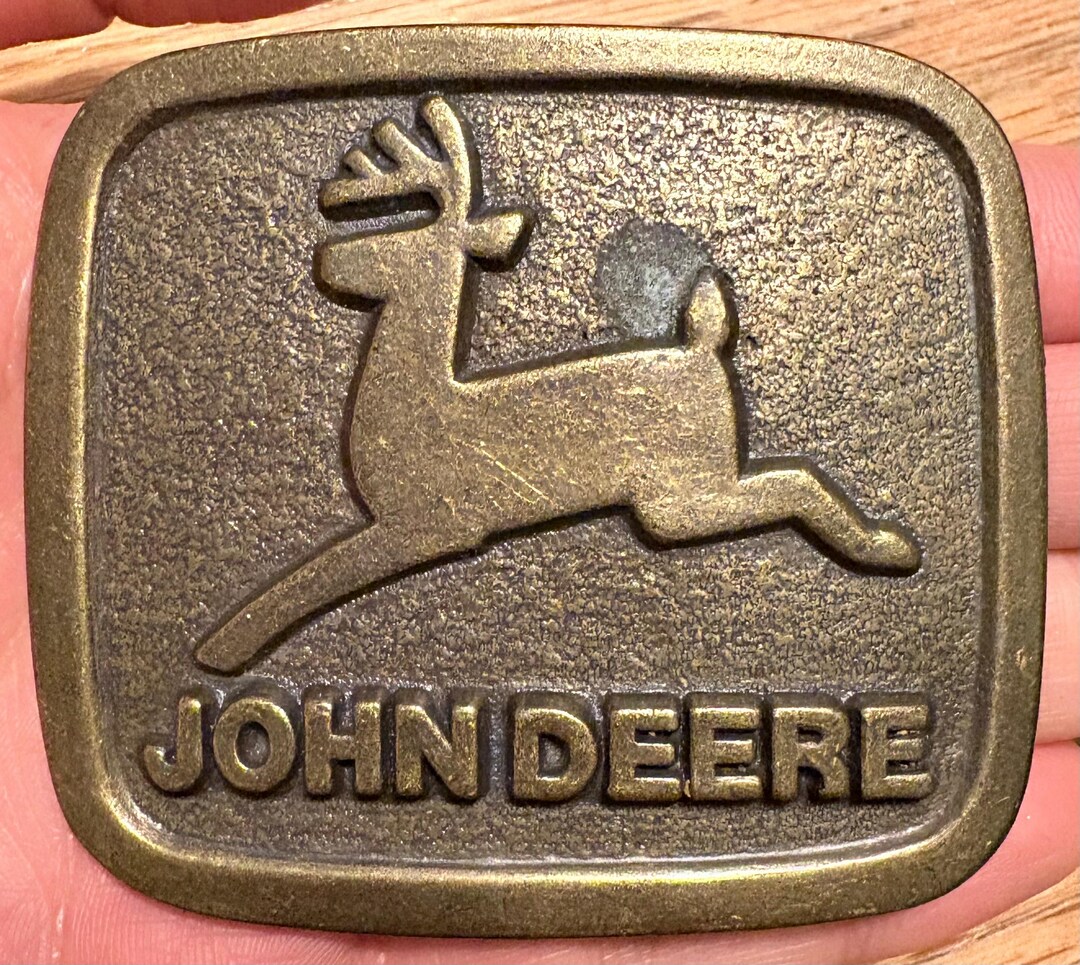 Vintage Solid Brass John Deere Belt Buckle – Leaping Deer Logo – Heavy ...
