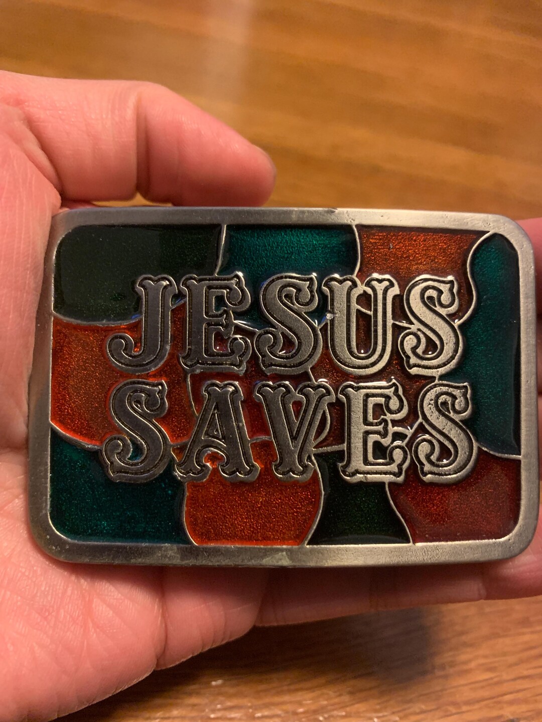 Vintage Jesus Saves Red and Blue Faith Church Worship Heavy Metal Belt ...