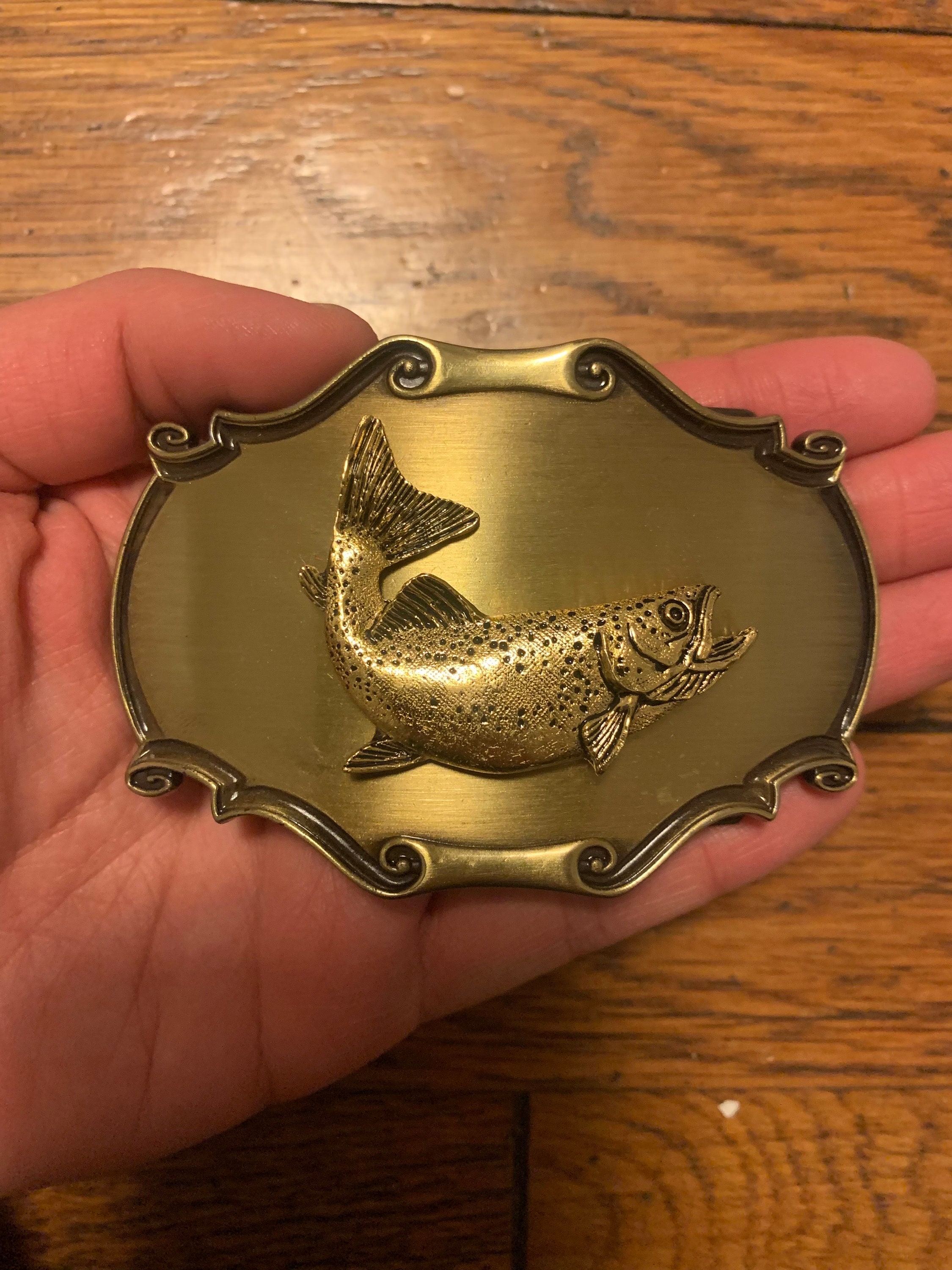 Vintage the Salmon 1980 Raintree Buckle Company Solid Brass Steelhead ...