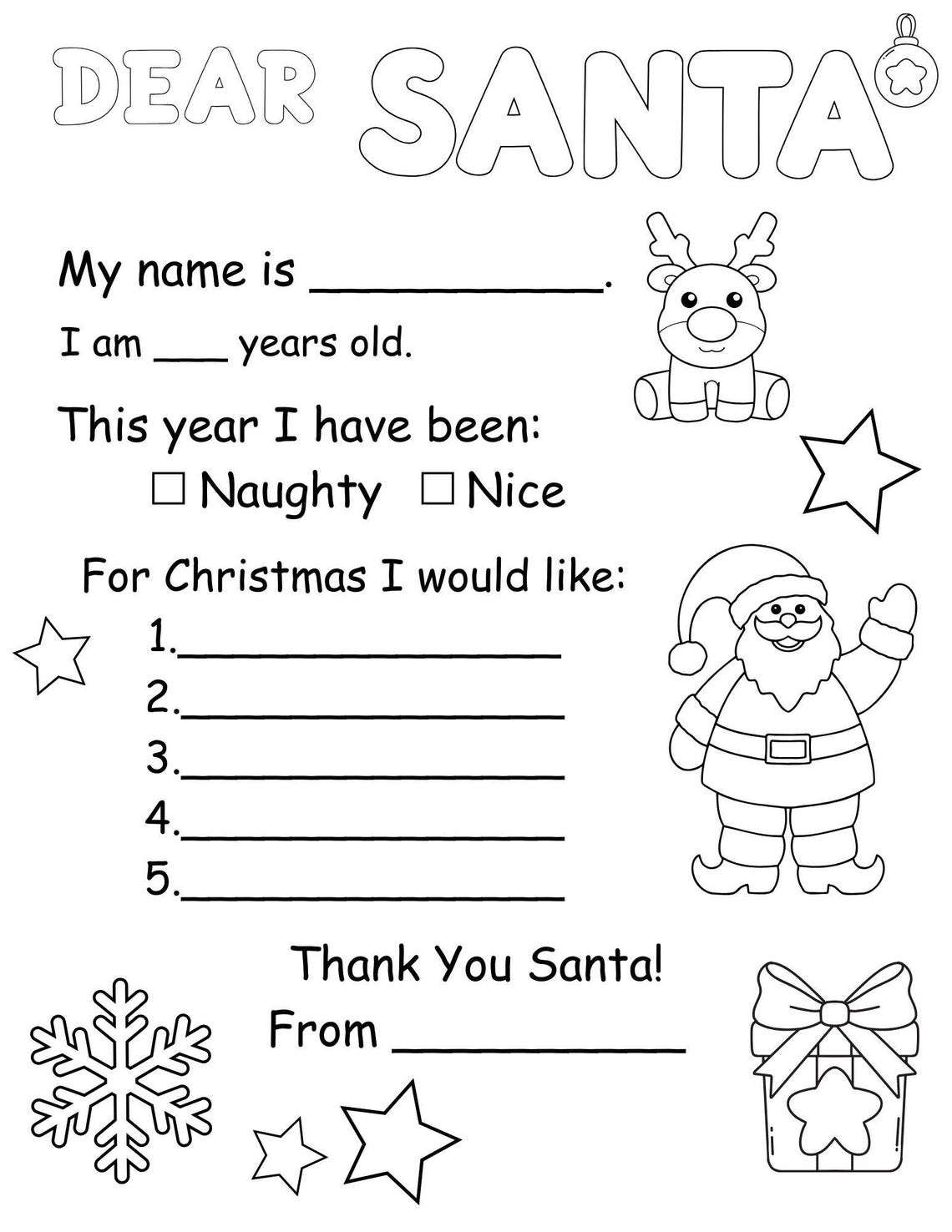 Dear Santa Letter Coloring Page - Etsy
