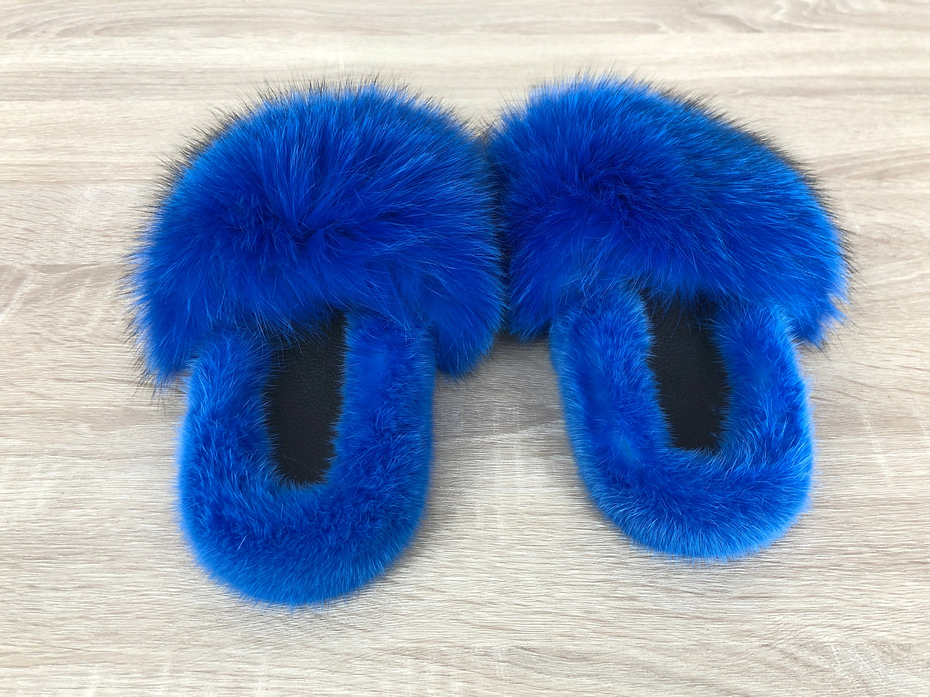 Fur Slipper of Mink & Fox Blue Electric - Etsy