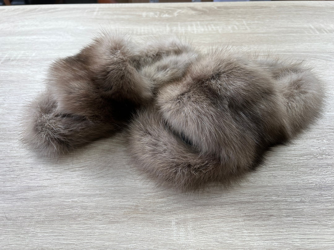 Luxury Real Fur Slipper Handmade of Sable Fur at Pastel Beige Color - Etsy