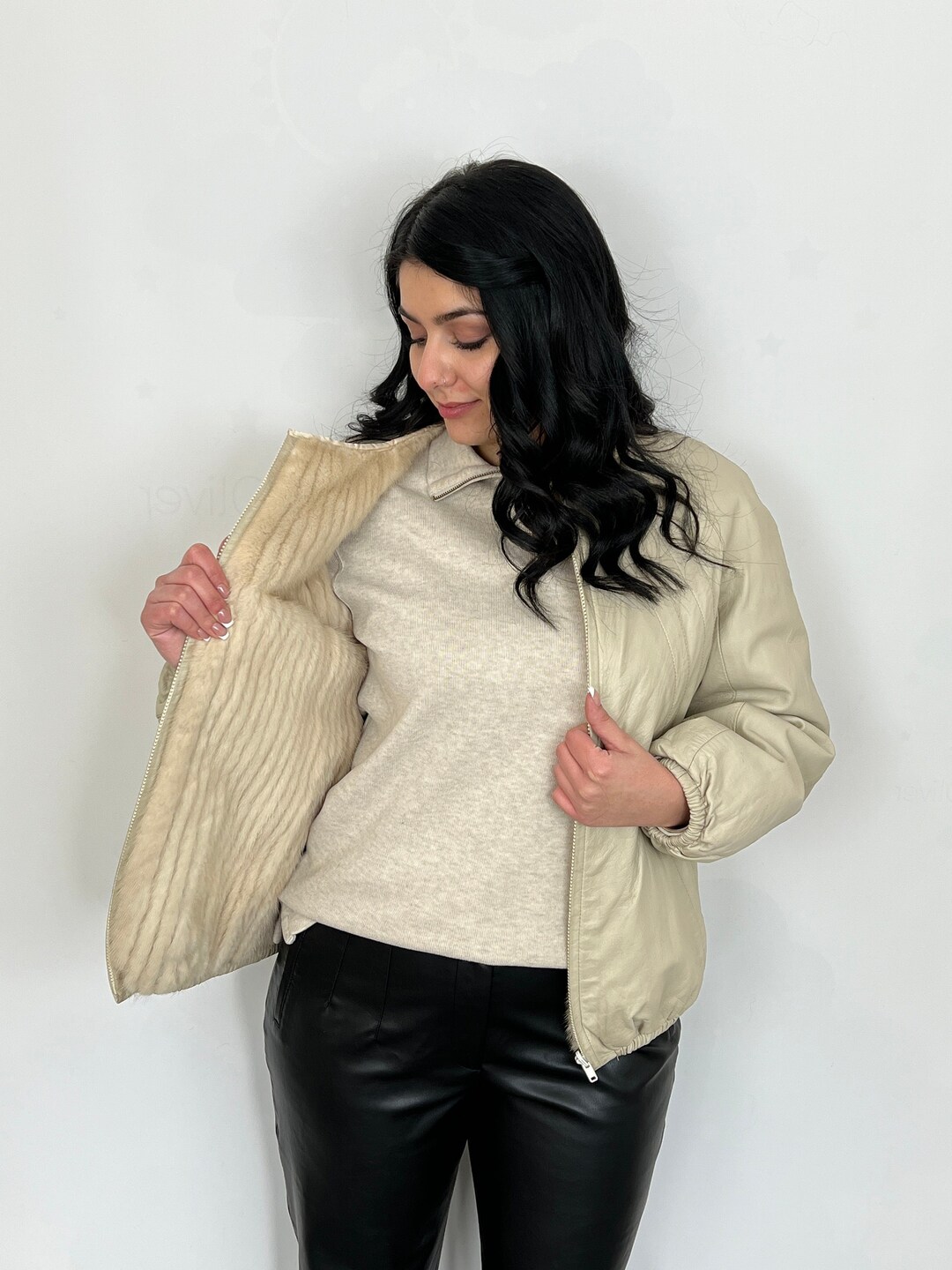 Vintage Real Fur Mink Leather Bomber Jacket | Size M-L [formal Winter ...